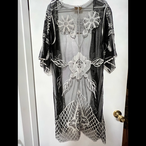 Tops | Sheer Embroidered Kimono Duster Coverup New | Poshmark